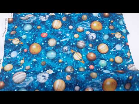 teal Quilting Treasures outer space and planet fabric