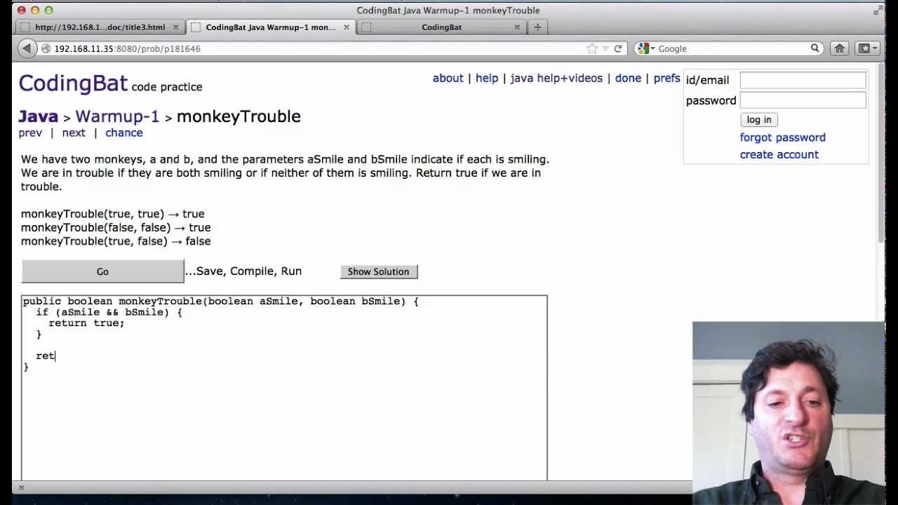 CodingBat #3 - Java If Boolean Solution Code 1