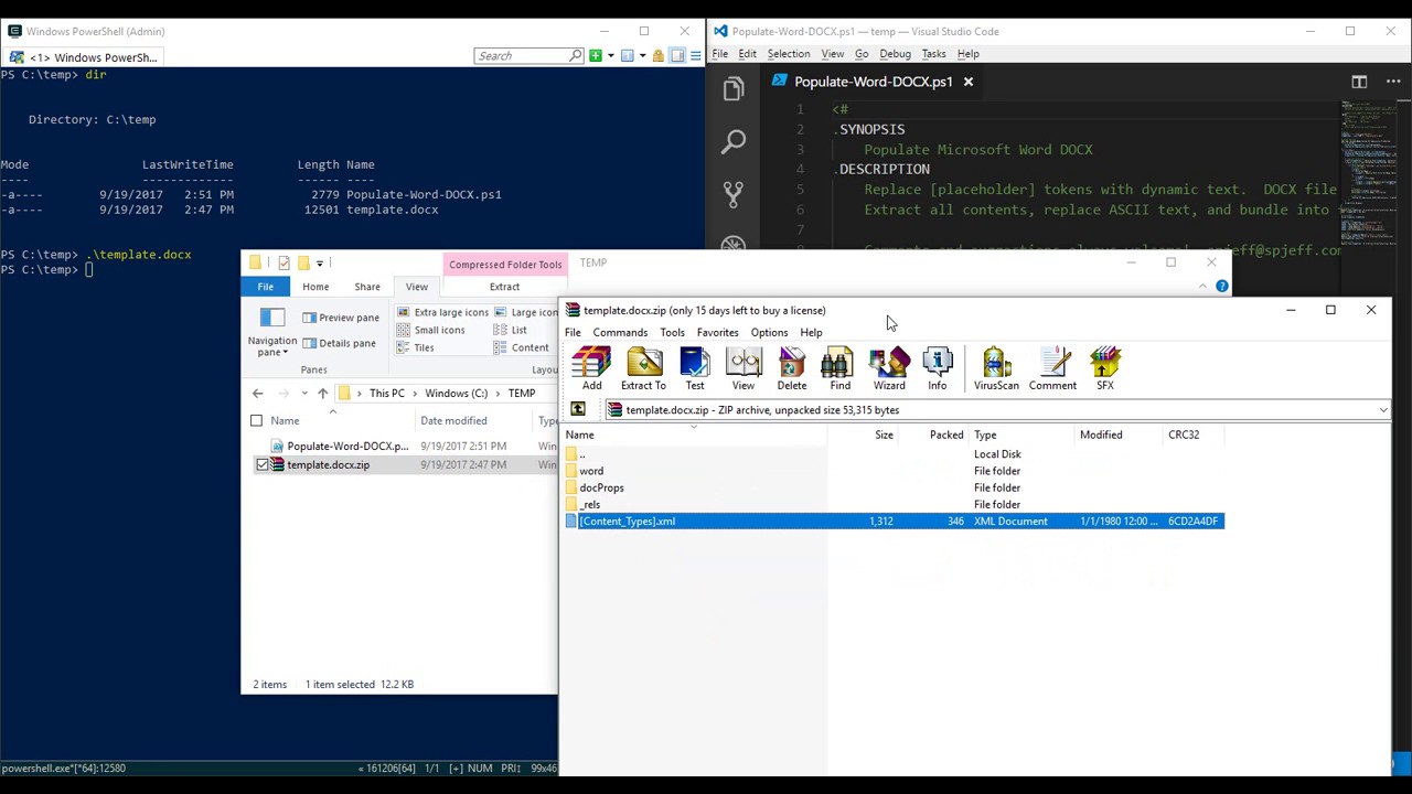 Populate Word DOCX with PowerShell