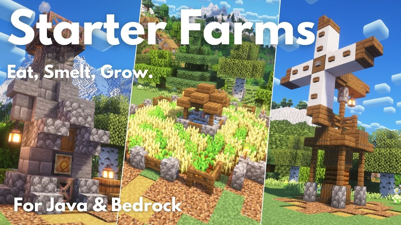3 STARTER FARMS | Minecraft tutorial | Java & Bedrock [1.21+] - Minecraft Builders