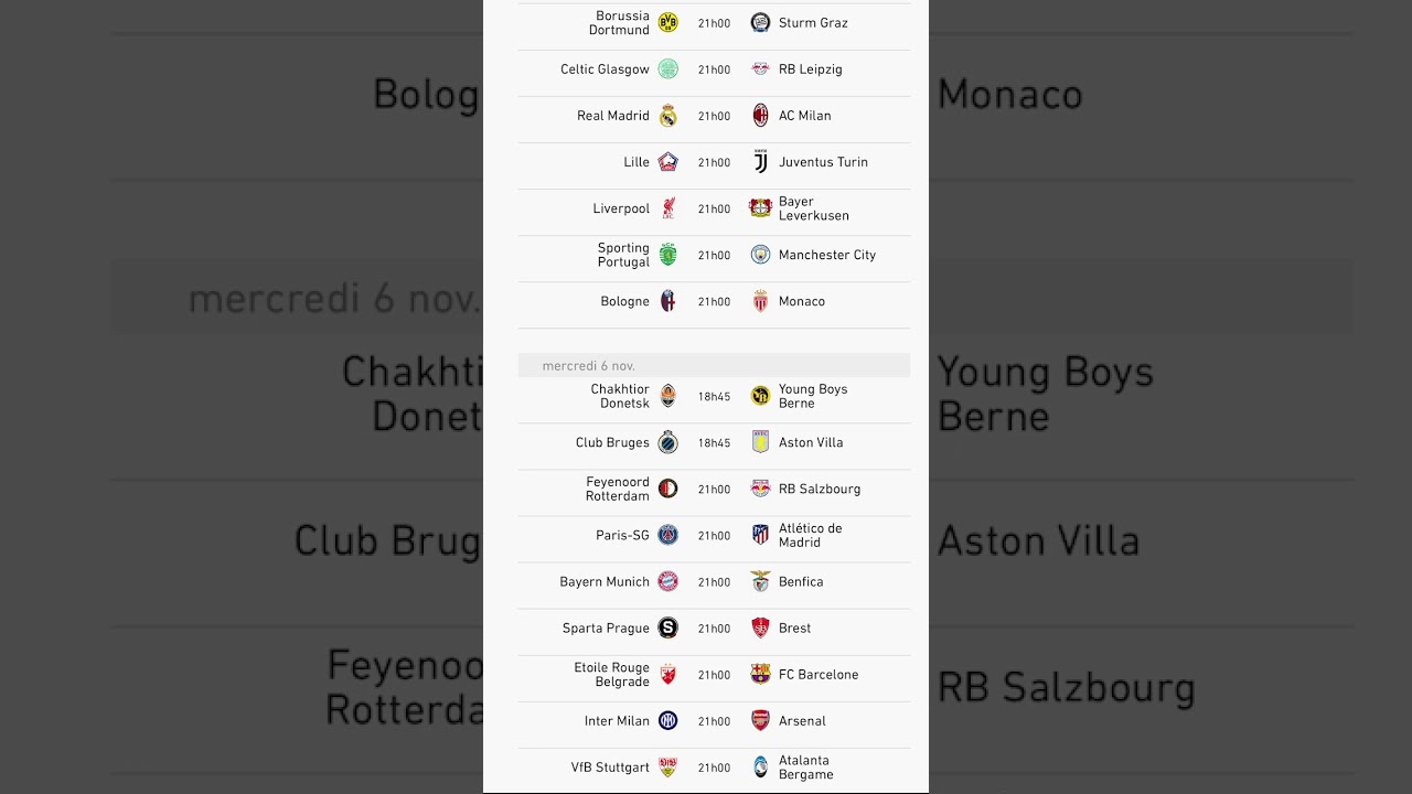 Calendrier pour la 4ème journée de Ligue des champions #football #ldc
