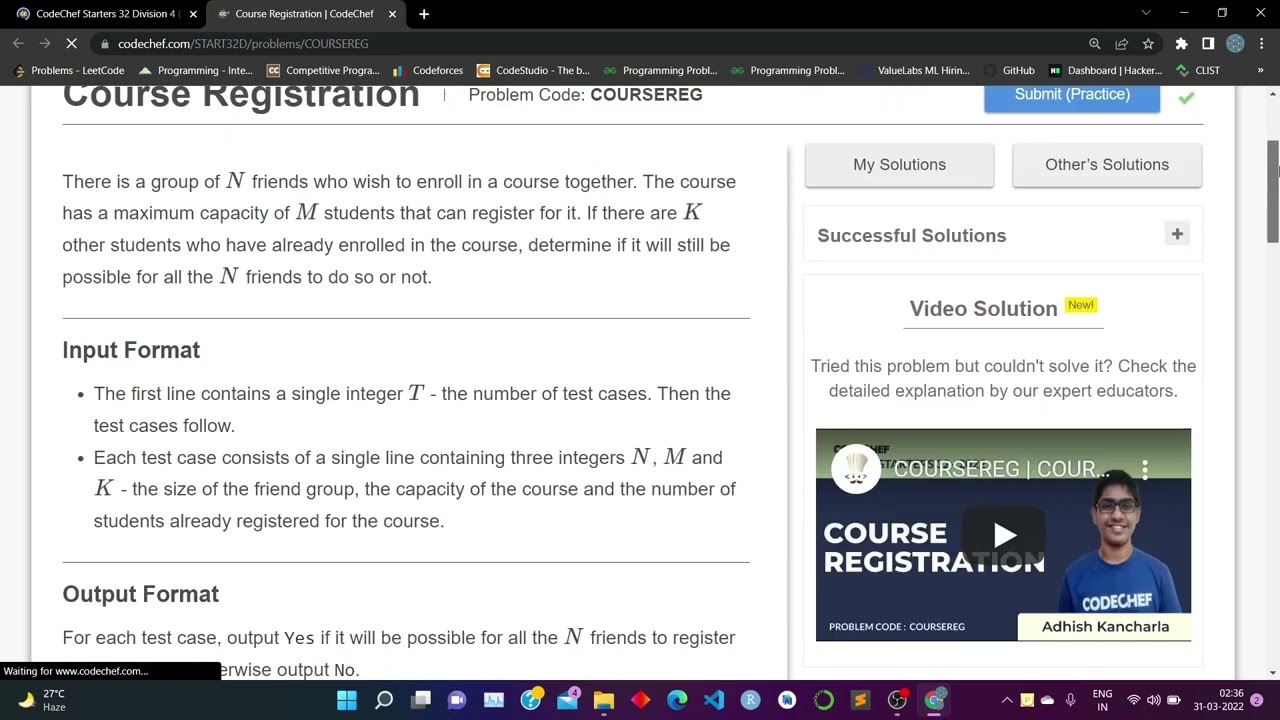 CodeChef Starters 32 Division 4 (Rated) Course Registration Problem Code: COURSEREG