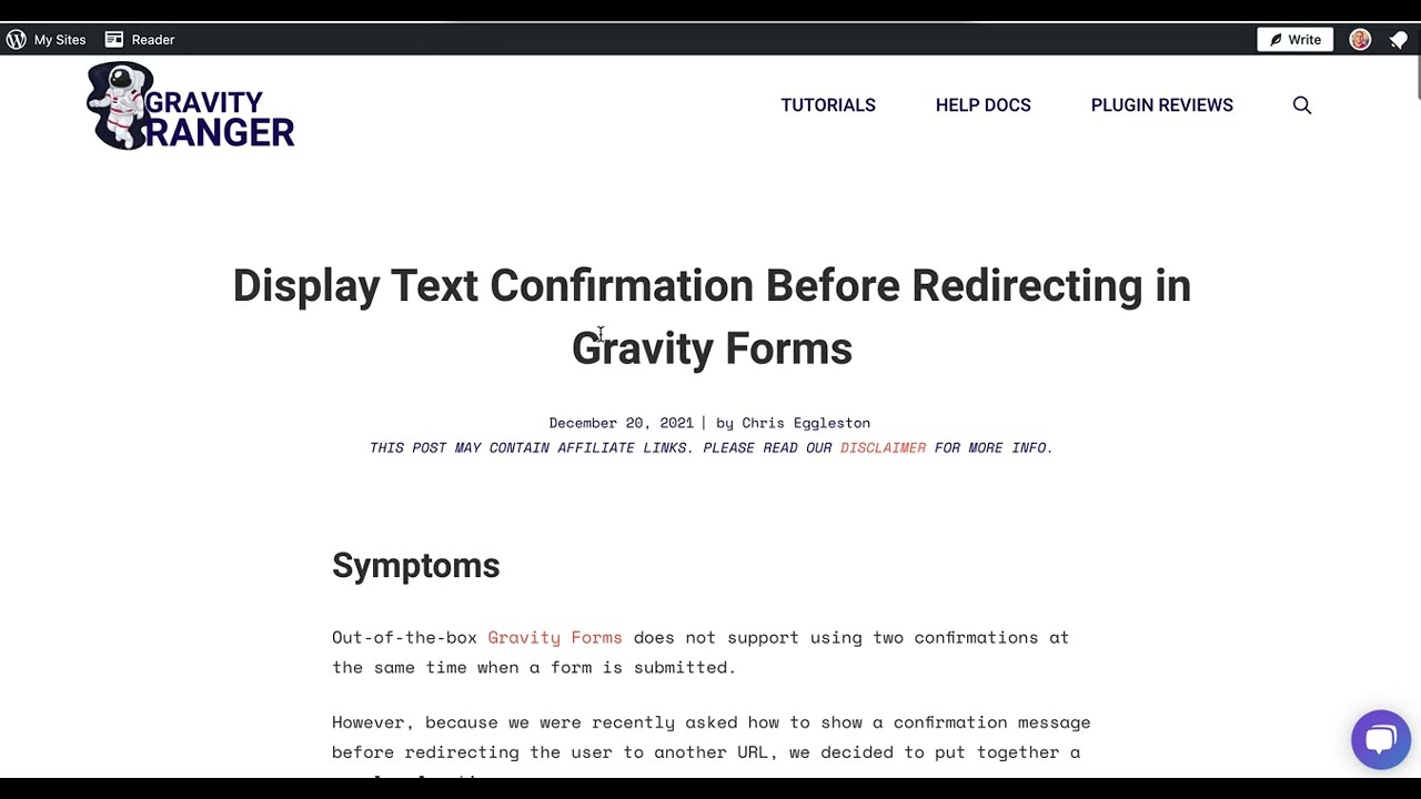 Display Text Confirmation Before Redirecting in Gravity Forms