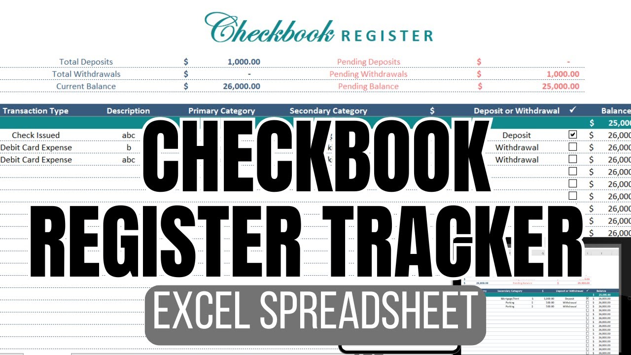 Checkbook Register Tracker Excel Spreadsheet