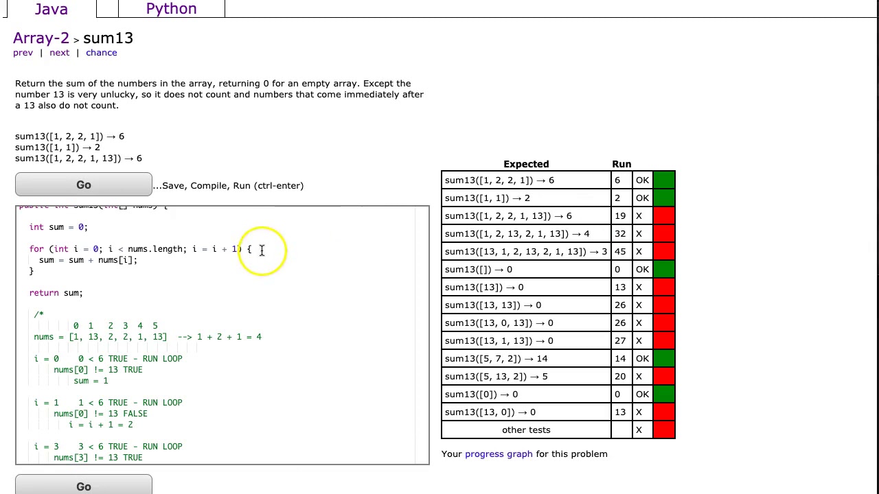 Codingbat - sum13 (Java)