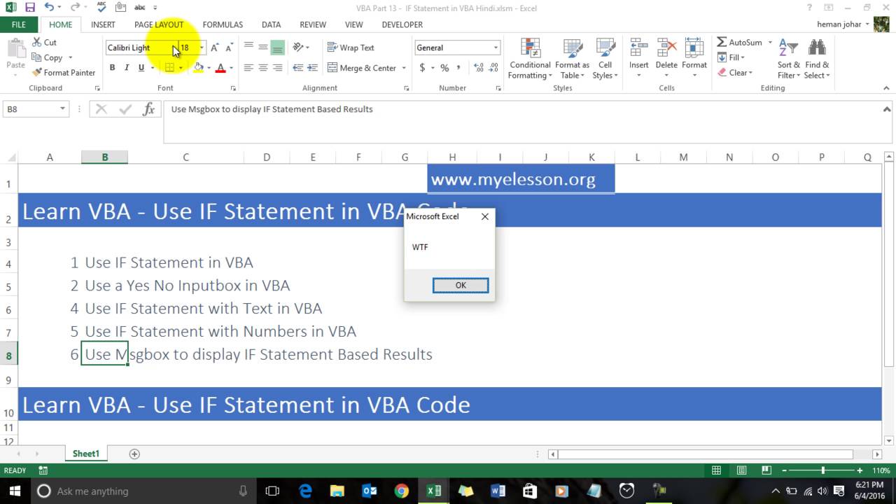 Learn Vba If Statement In Vba Learn Excel Course Ms Word Course And Ms Excel Course Myelesson