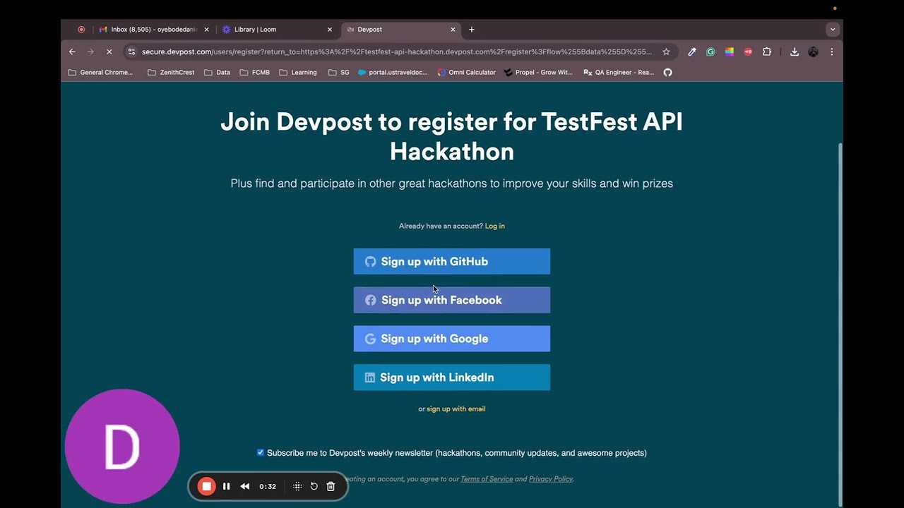 How to Register on DevPost for TestFest API Hackathon