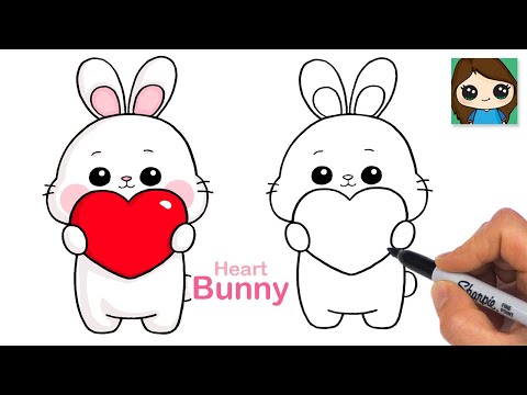 How to Draw a Bunny Rabbit Holding a Heart ❤️