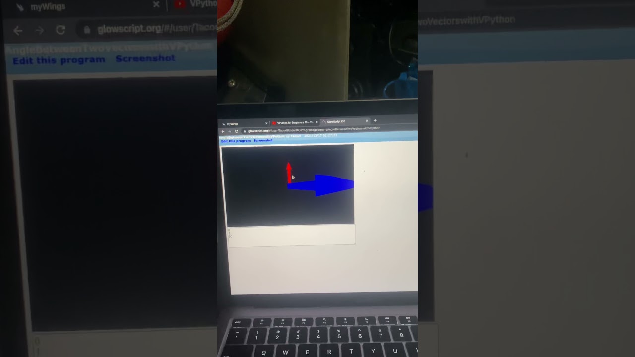 Angle between vectors vpython