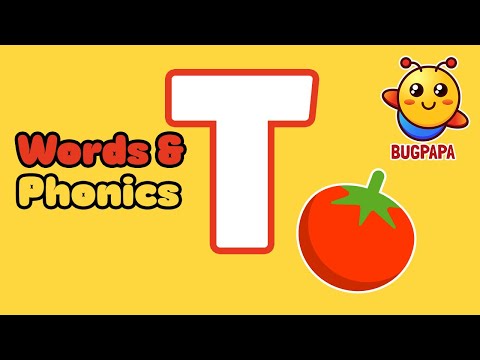 Learn ABC π Letter T | tent, tiger, tomato, tongue, train | Bugpapa ABC for kids #alphabet