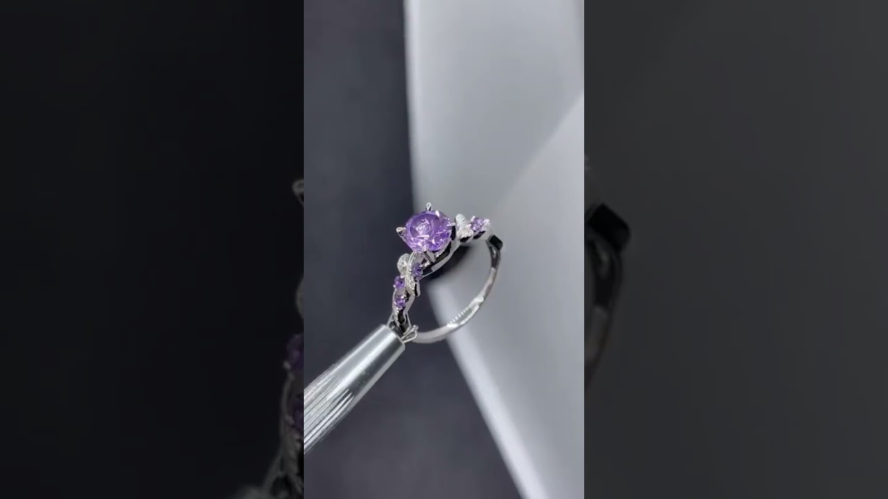 Genuine Amethyst Floral White Gold Engagement Ring.