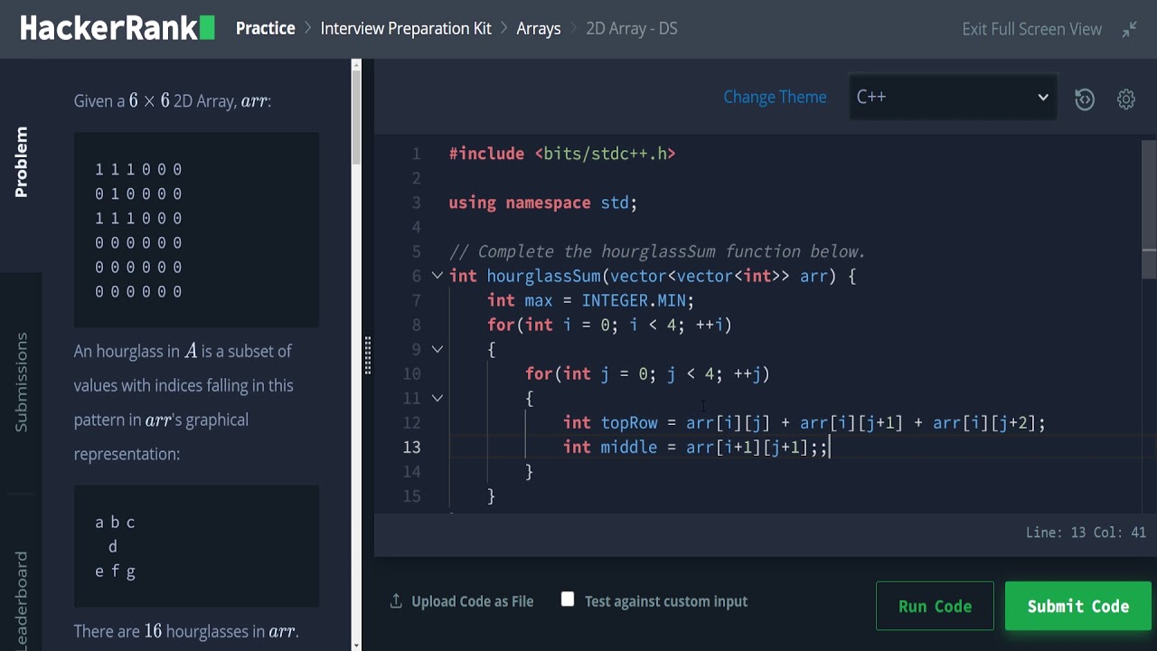 HackerRank Interview Prep - Problem 5: 2D Array - DS