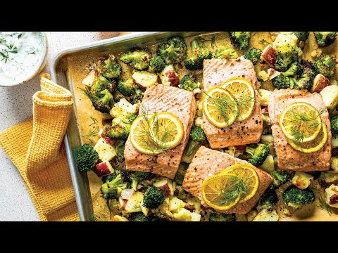 Salmon Recipe – Sheet-Pan Salmon with Creamy Lemon-Dill Sauce