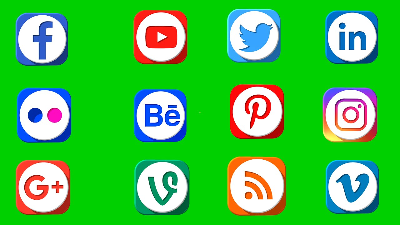 Social Media 3D Icons Pack | Free Green Screen Multiple Button