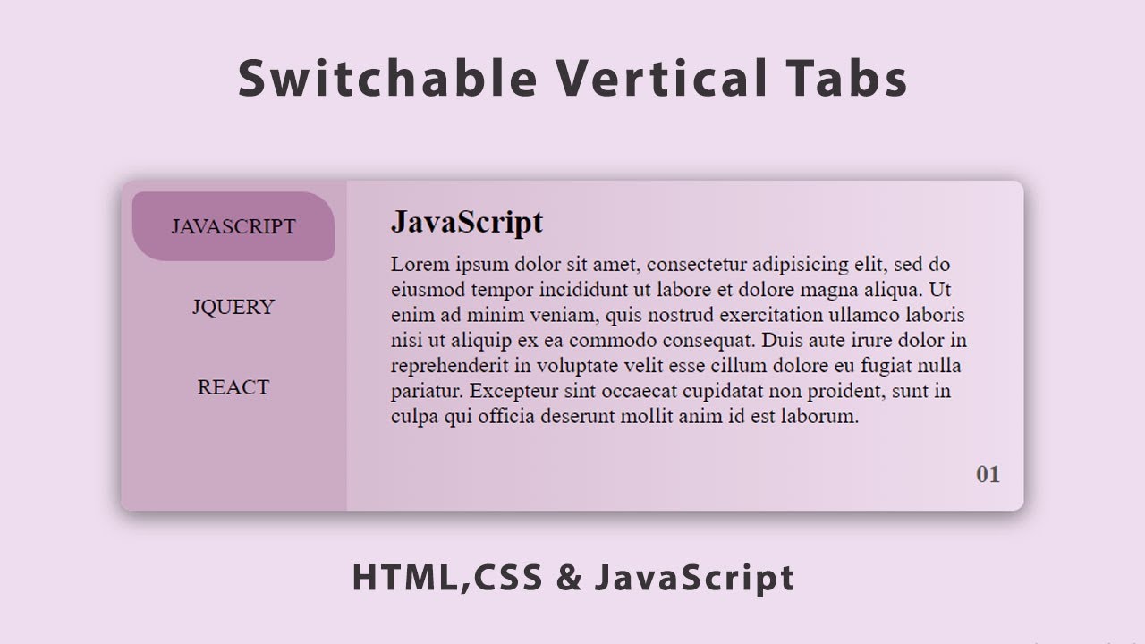 How To Create Vertical Tabs Using HTML,CSS & JavaScript | Switchable Tab Contents | Tab Menu