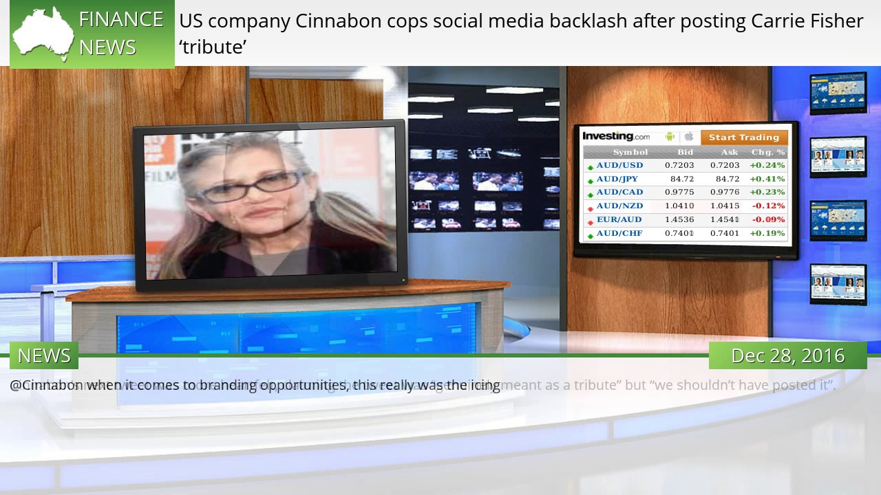 US company Cinnabon cops social media backlash after posting Carrie Fisher ‘tribute’
