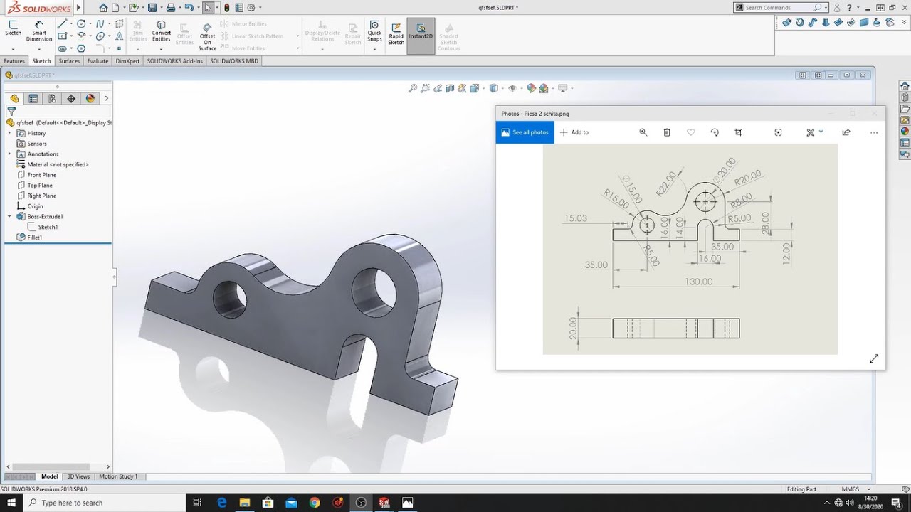 SolidWorks tutorial 2020, Exercise 3, learn from Home! :D
