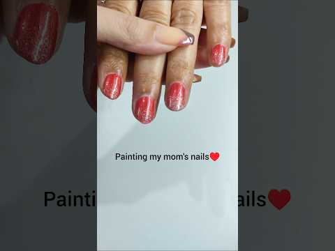 Doing My Mom’s Nails | Red & Glitter Ombré 💅❤️✨ #nails #mom #rednails #shorts
