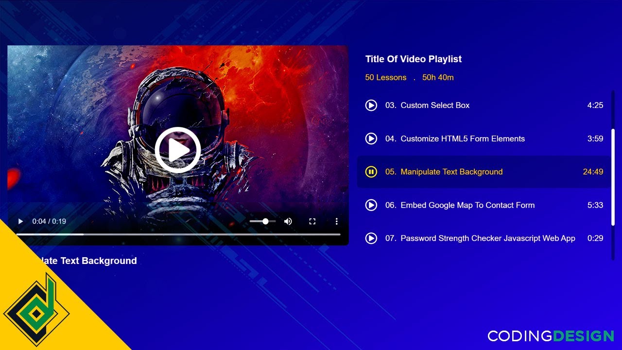 Video Playlist Gallery Like Udemy and Skillshare | HTML CSS JavaScript