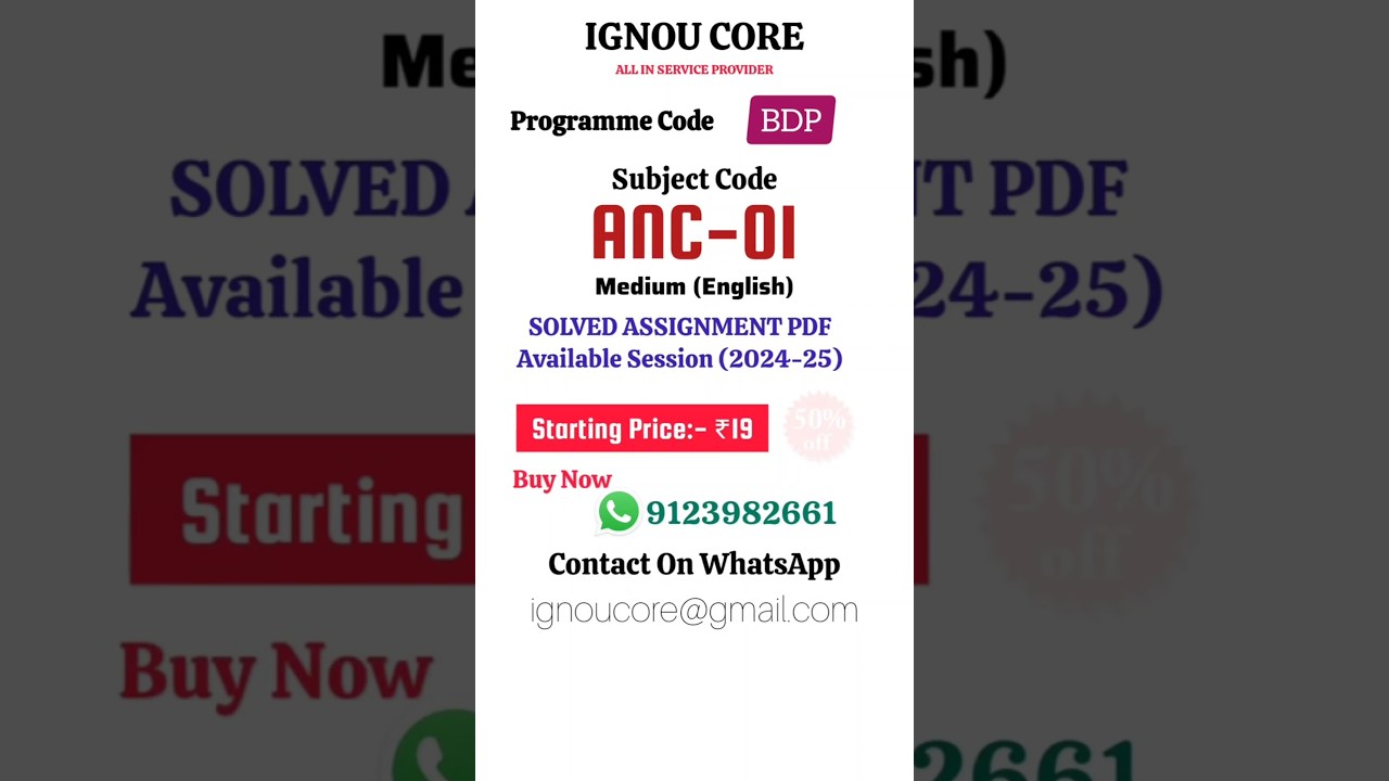 ANC 01 Solved Assignment PDF 2024-25 in English, BDP program ANC-01 Solvedassignments