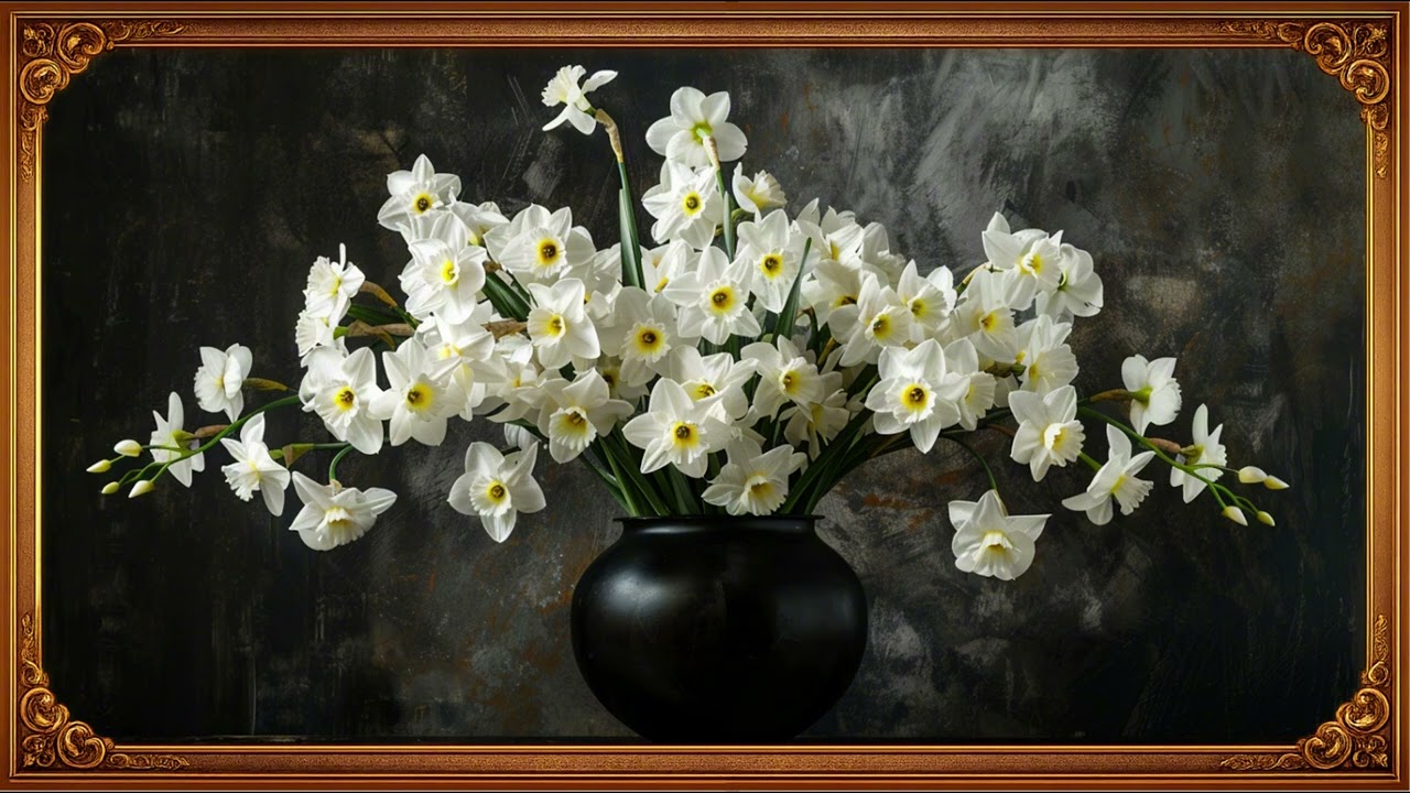 TV Wall Art 4K | Elegant White Floral Arrangement in Black Vase | 2 Hour 4K Wall Art