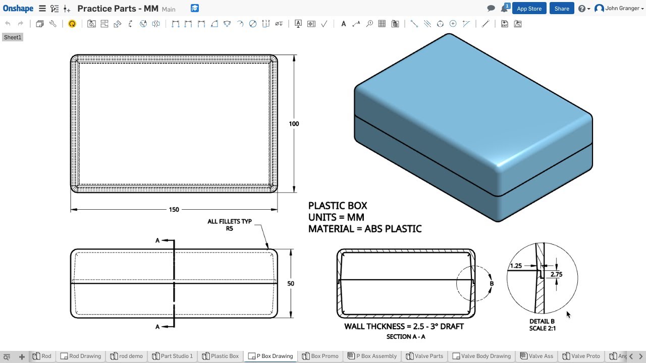 Learn Onshape - Project 18 - Plastic Box