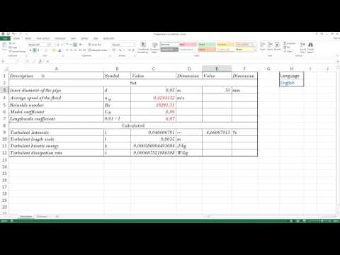 k e turbulent model calculation table