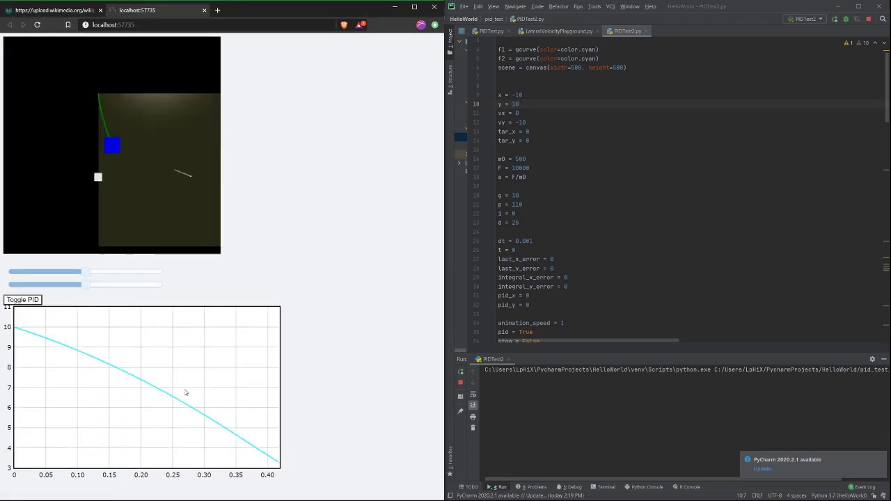 Python 2 dimensional PID Controller Simulation