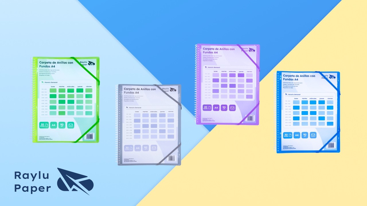 Raylu Paper® – Carpeta clasificadora con anillas con fundas transparentes