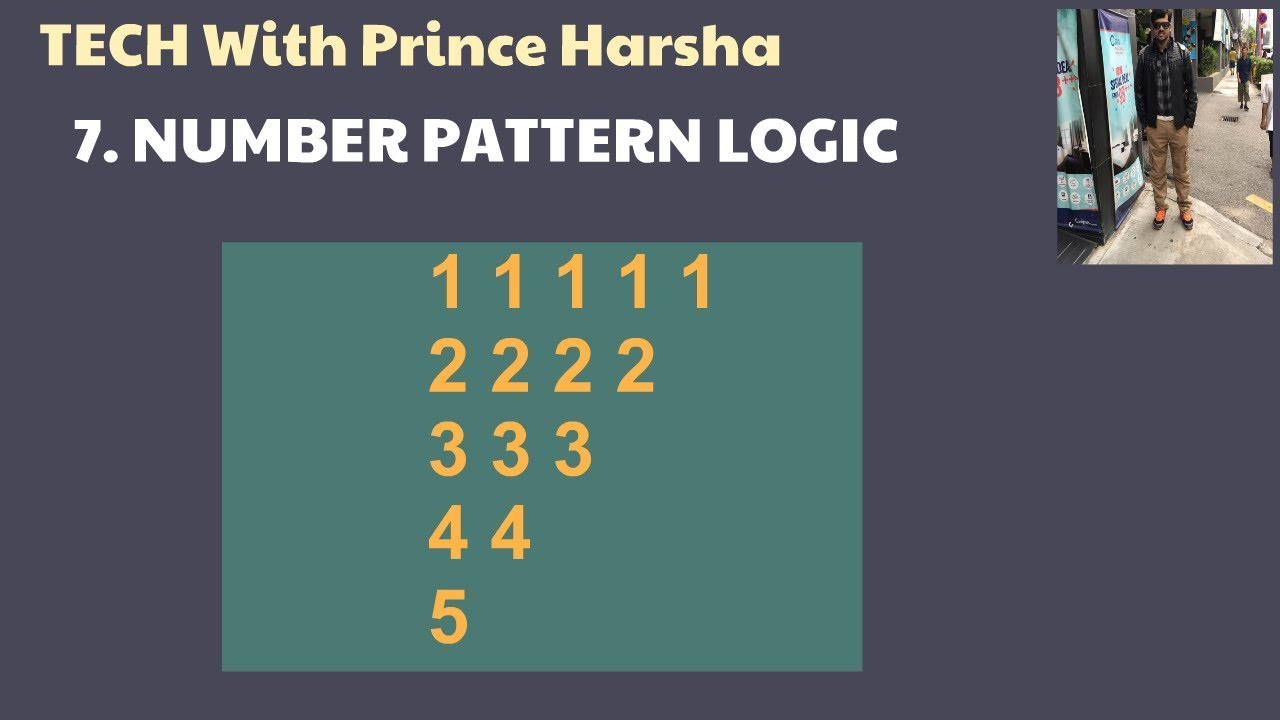 7.Number patterns in java - Program to print number pattern with for loop