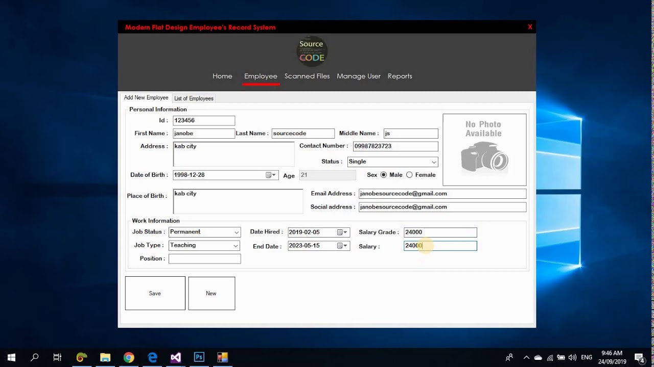 Flat Modern Design Employees Record System in VB.NET with Full Sourcecode | Free to Download