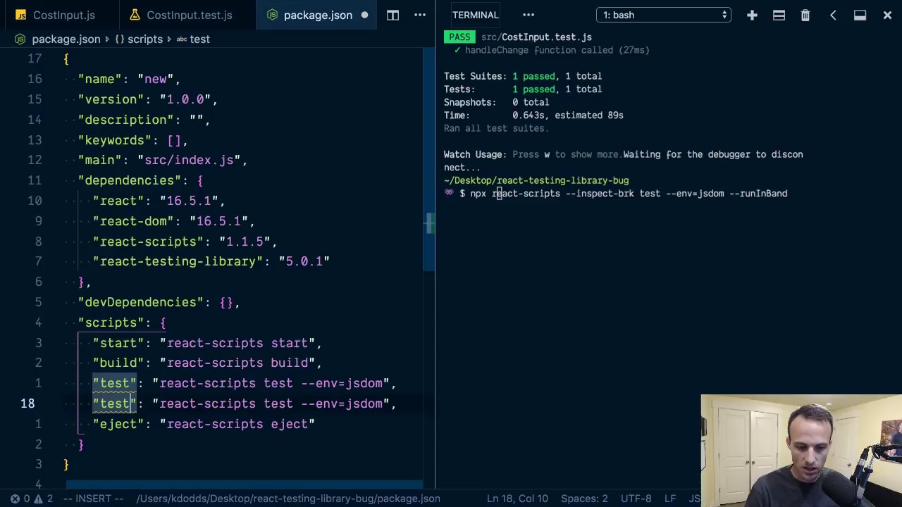 Debug tests in create-react-app