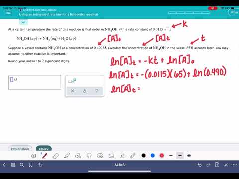 ALEKS: Using an integrated rate law for a first order reaction
