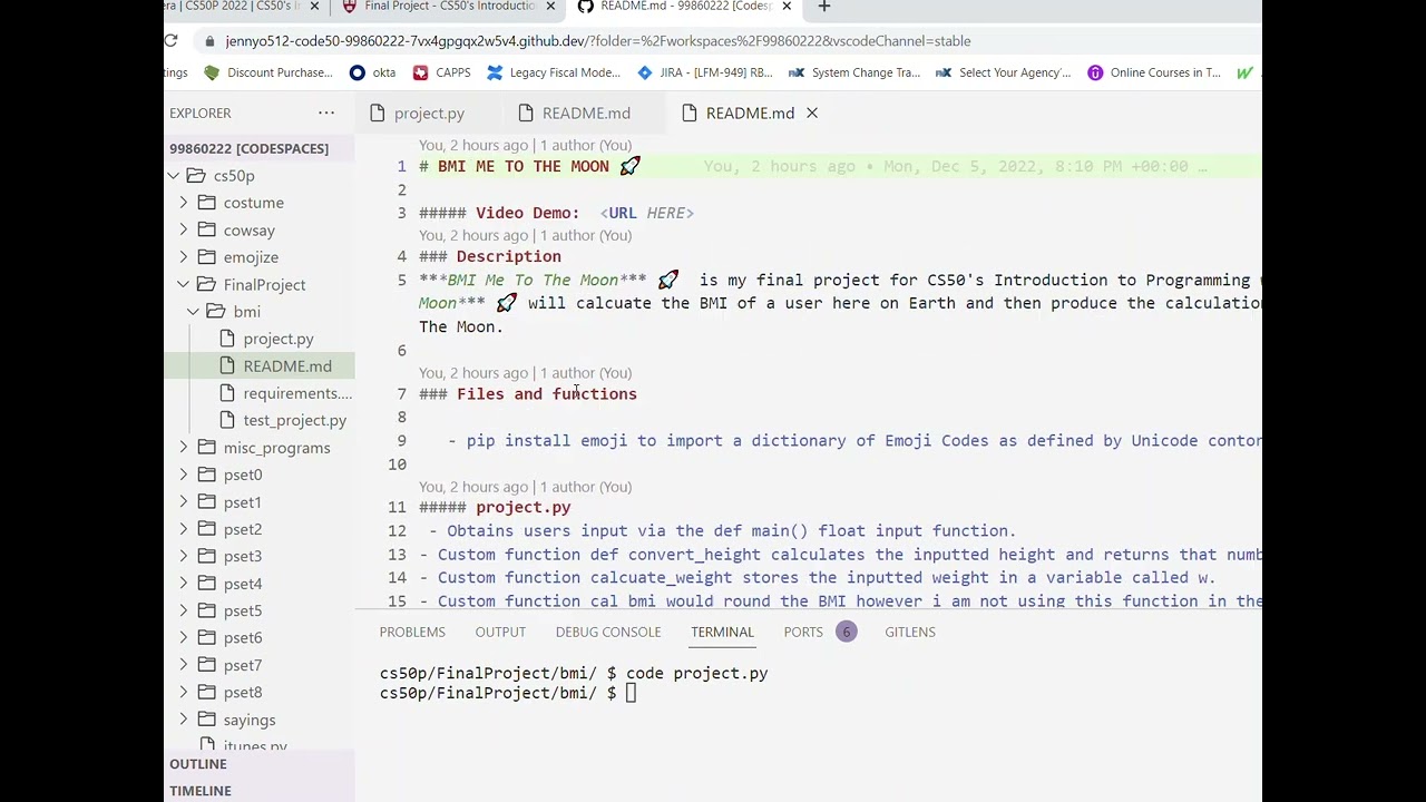 CS50 Introduction to Programming with Python - 🚀 Final Project 2022 🚀 - BMI Me To The Moon 🚀
