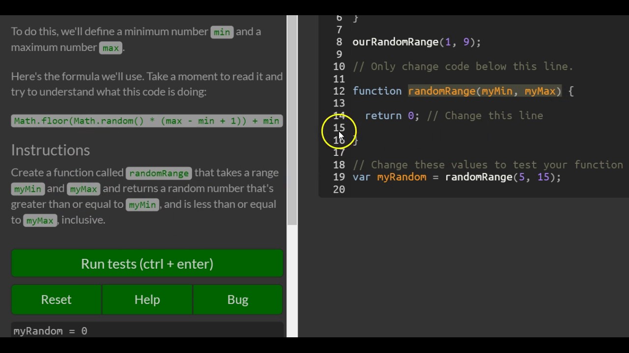 Generate Random Whole Numbers within a Range, freeCodeCamp Basic Javascript
