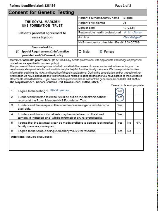 MCG ELM4 - Taking consent for genetic testing