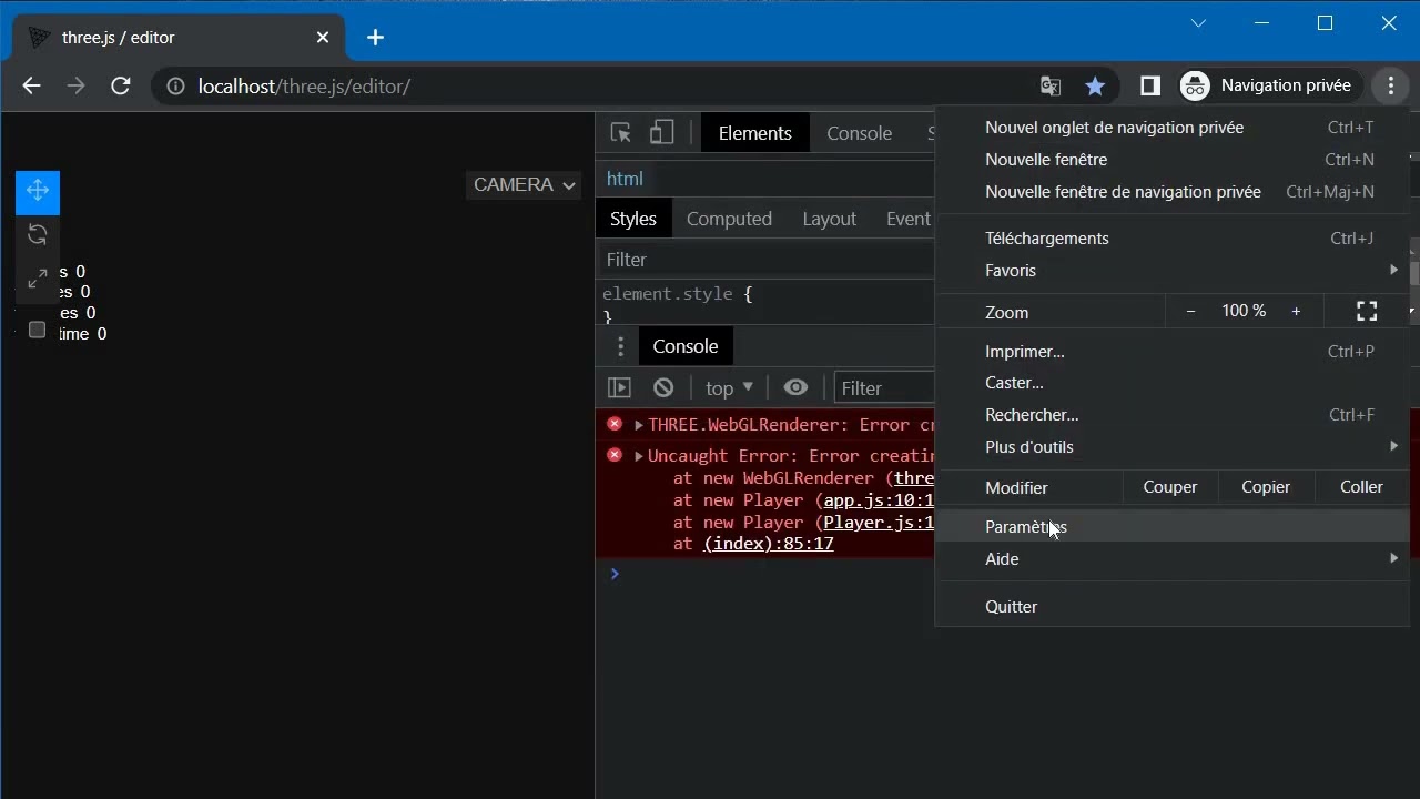 Three.WebGlRenderer : Error creating WebGL context