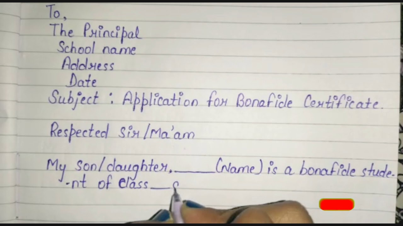 Application for bonafide certificate to principal..