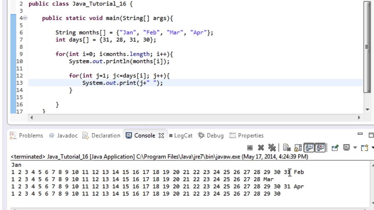 Beginner Java Tutorial #16: Nested Loops in Java with Arrays