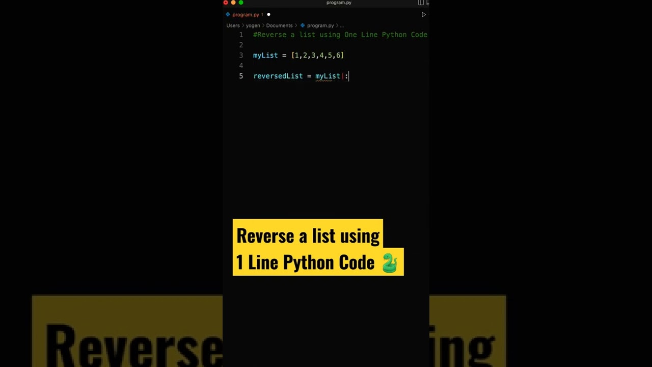 Reverse a List using One Line Python Code #shorts #coding #programming