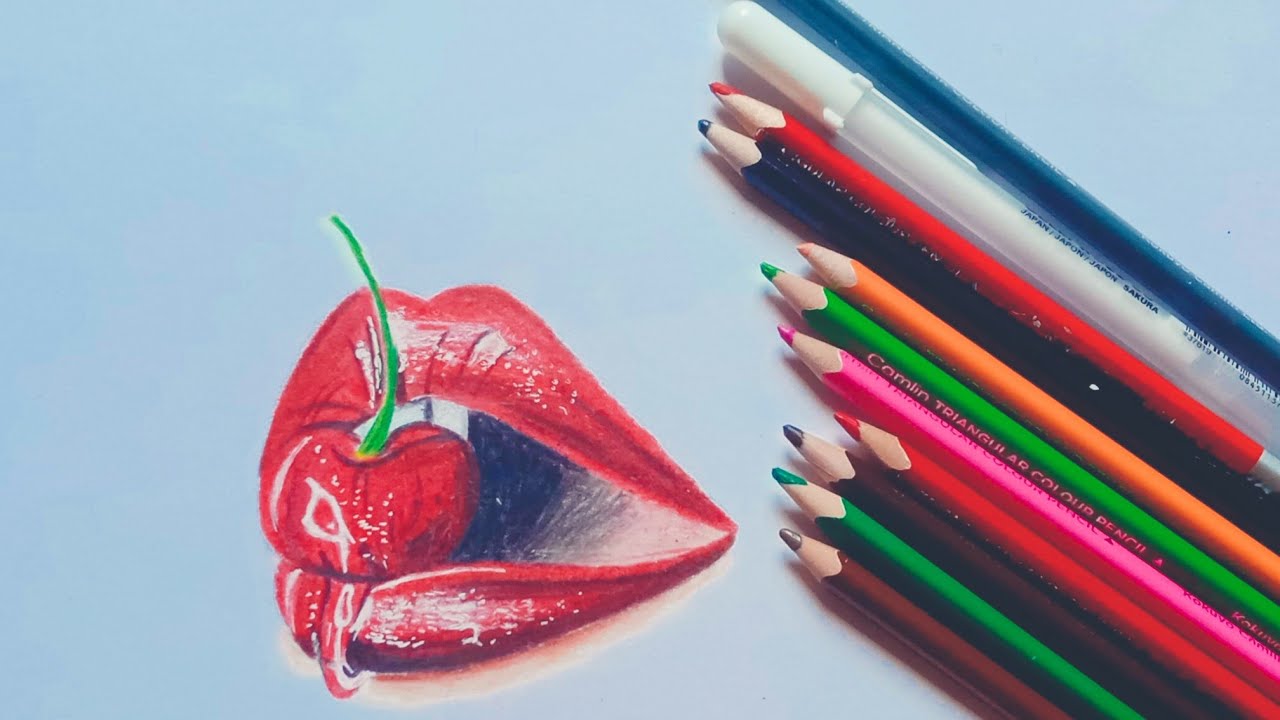 How to draw realistic lips with fruit🍒/ lips drawing tutorial for beginners/by Sushmita Acharjee