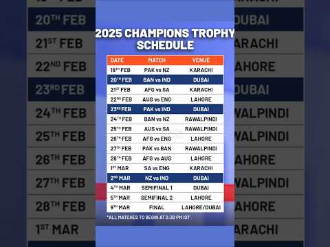 ICC Champions Trophy 2025 Schedule | Champions Trophy 2025 Schedule Time Table