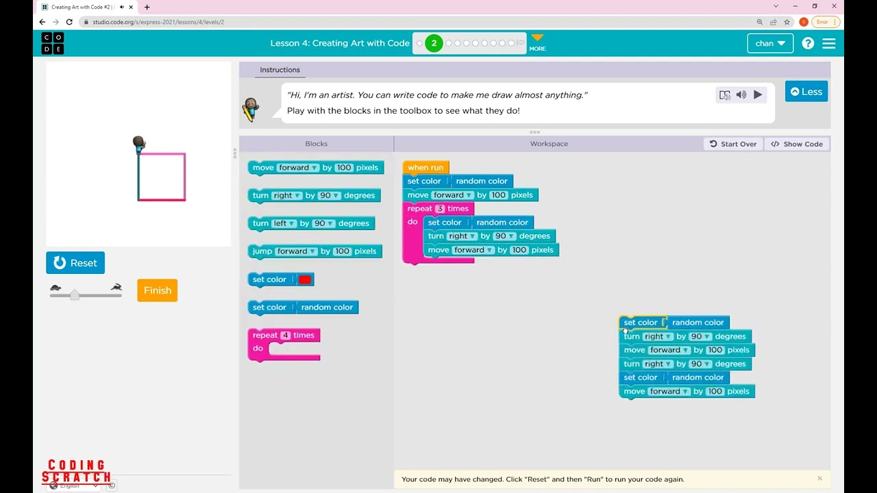 Code org Lesson 4 Creating Art with Code || Express Course 2022