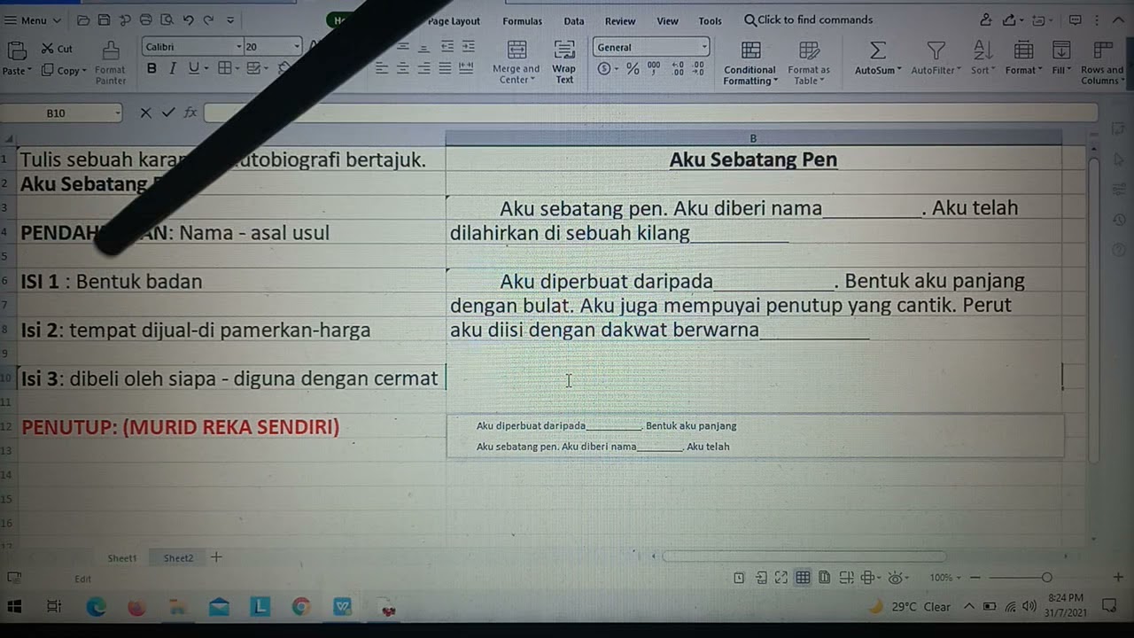 BM Tahun 4 : Karangan autobiografi - Aku Sebatang Pen