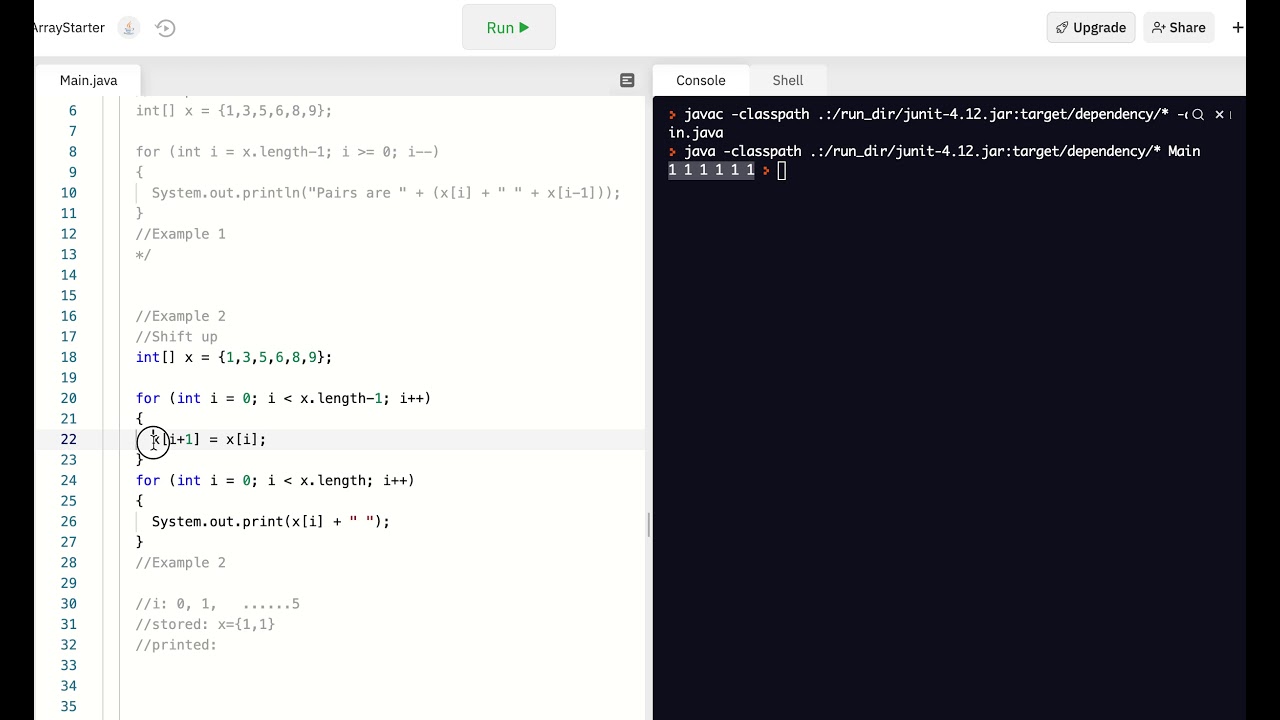 Example walkthrough helping a student debug a Java array list