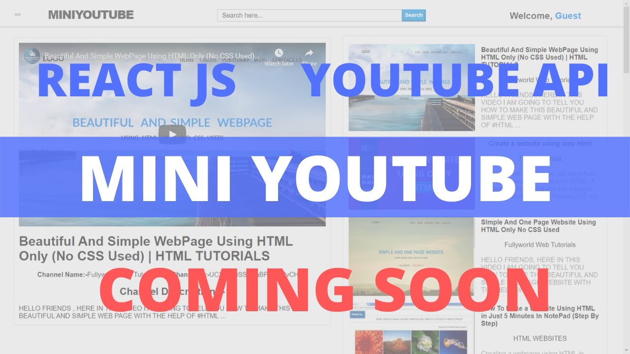 Mini YouTube using React js and YouTube API | REACT JS