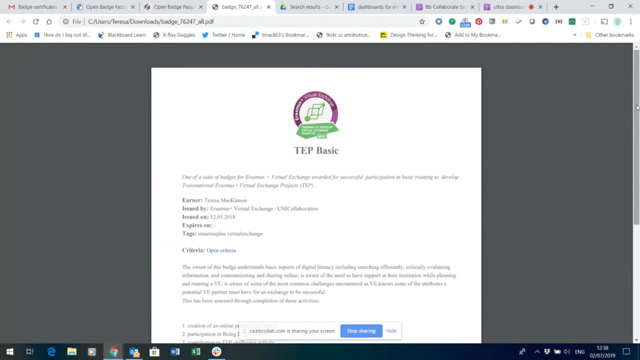 How to print a .pdf of a digital badge with OBP