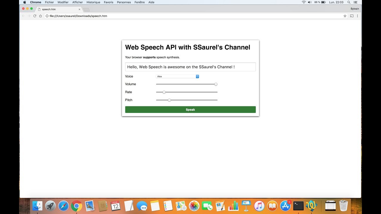 Using the Speech Synthesis in HTML5 with the Web Speech API