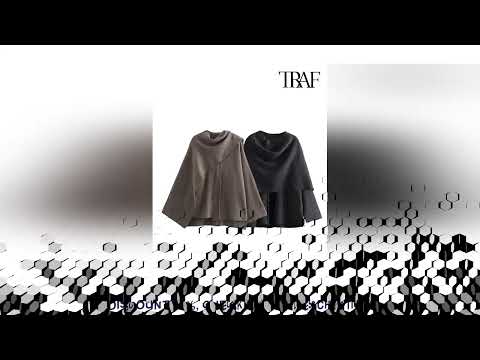 TRAF Women's Fashion Fall Winter Chic Scarf Jacket Long Sleeve Knitted Asymmetric Jacket Sexy Split
