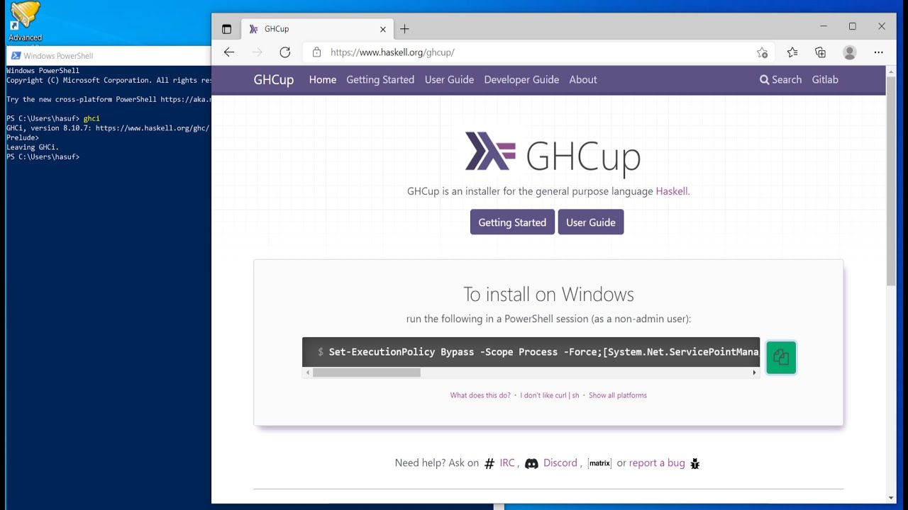 Install Haskell on Windows (via ghcup)